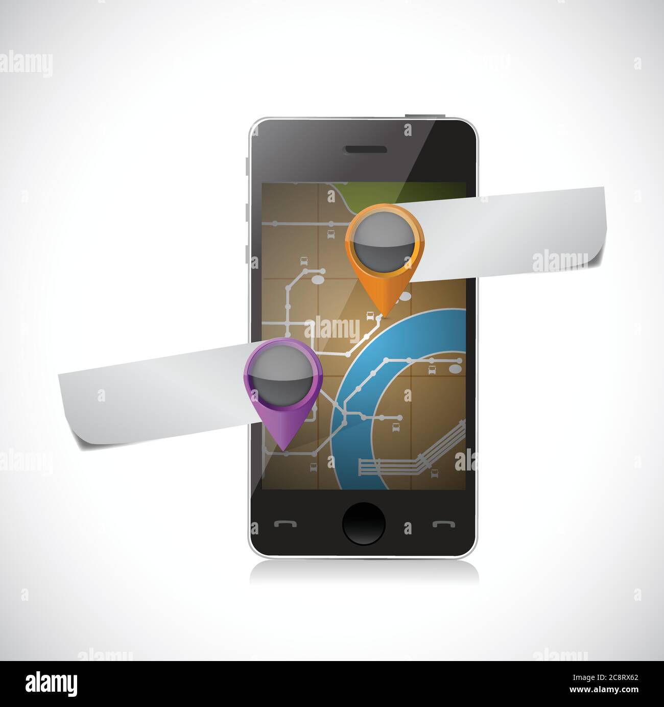 Phone gps map and pointer illustration over a white background Stock ...