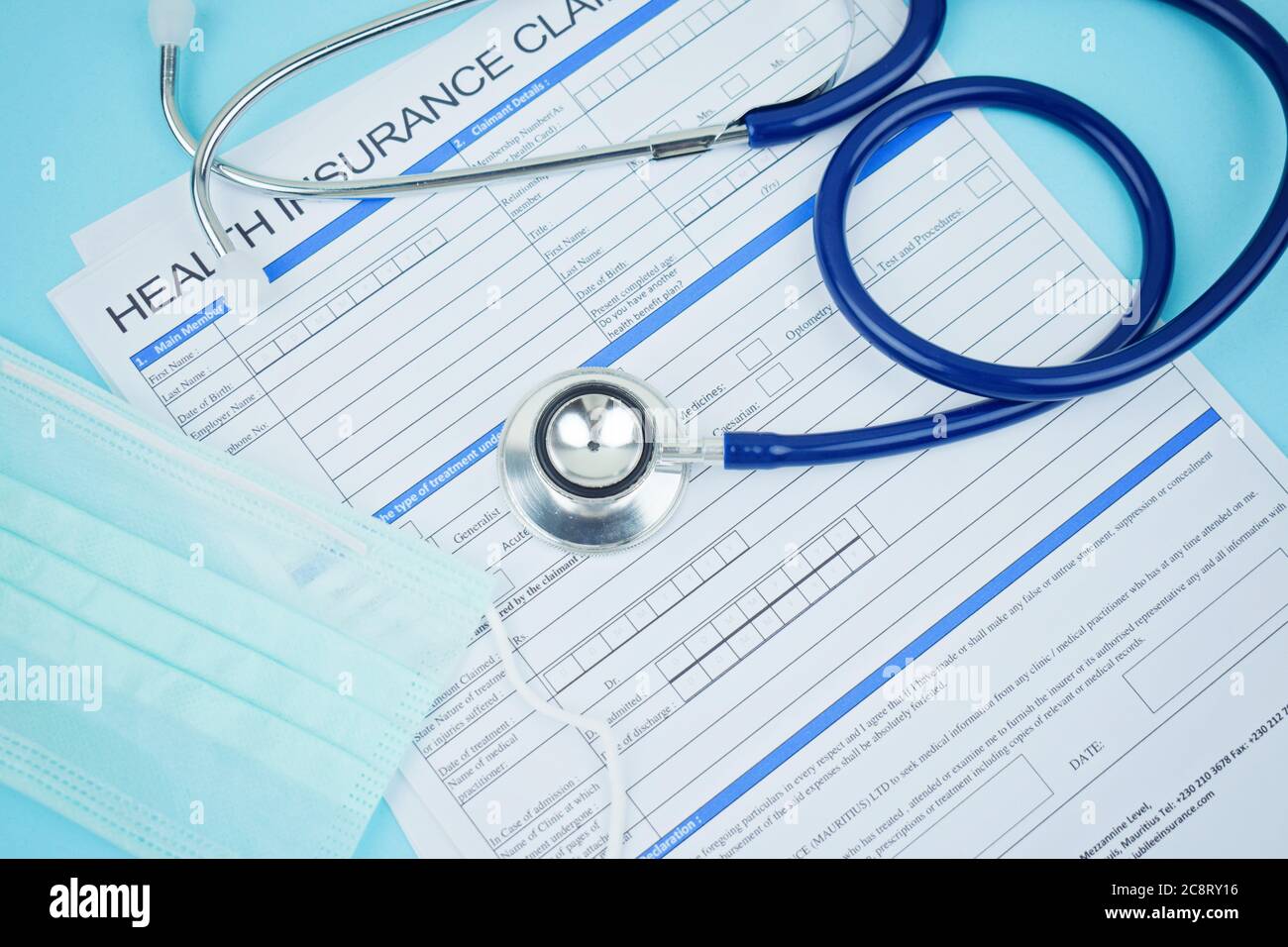 Health insurance form with stethoscope Medical Form Stock Photo - Alamy