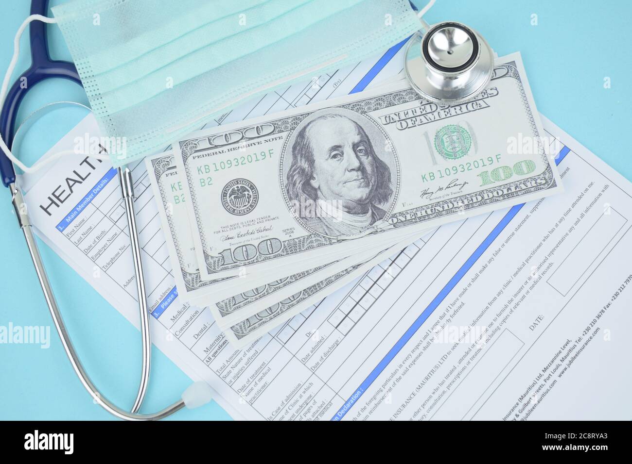 Health insurance form with stethoscope Medical Form Stock Photo - Alamy