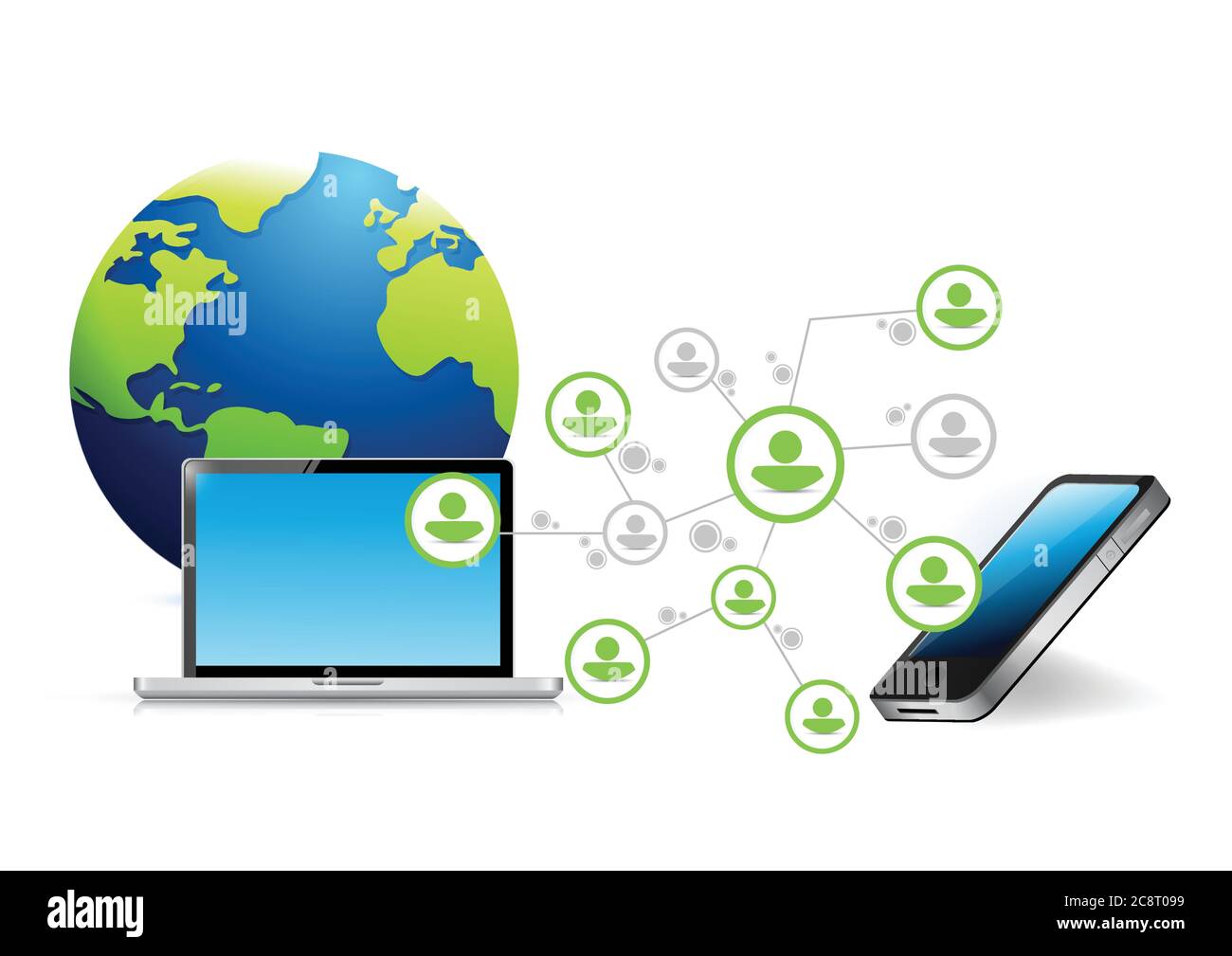 Computer and phone network communication illustration design over a ...