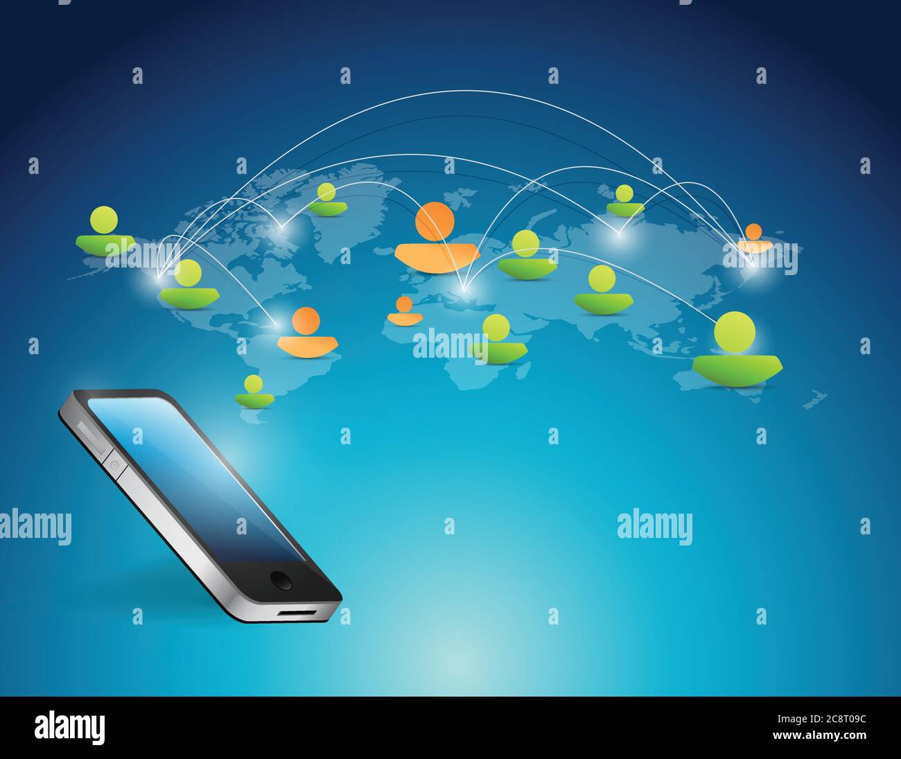 Phone world map connection network illustration design over a white ...