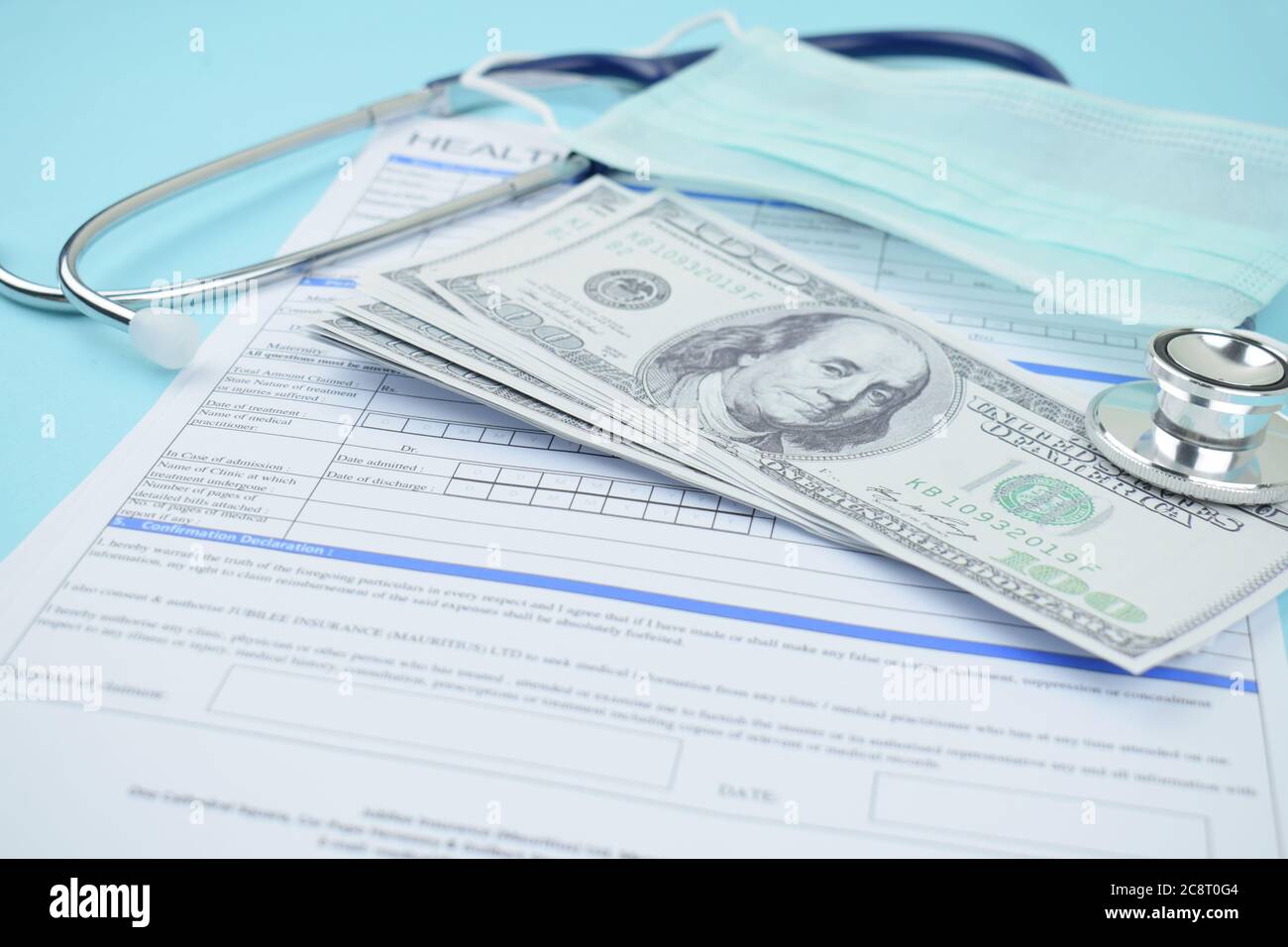 Health insurance form with stethoscope Medical Form Stock Photo - Alamy