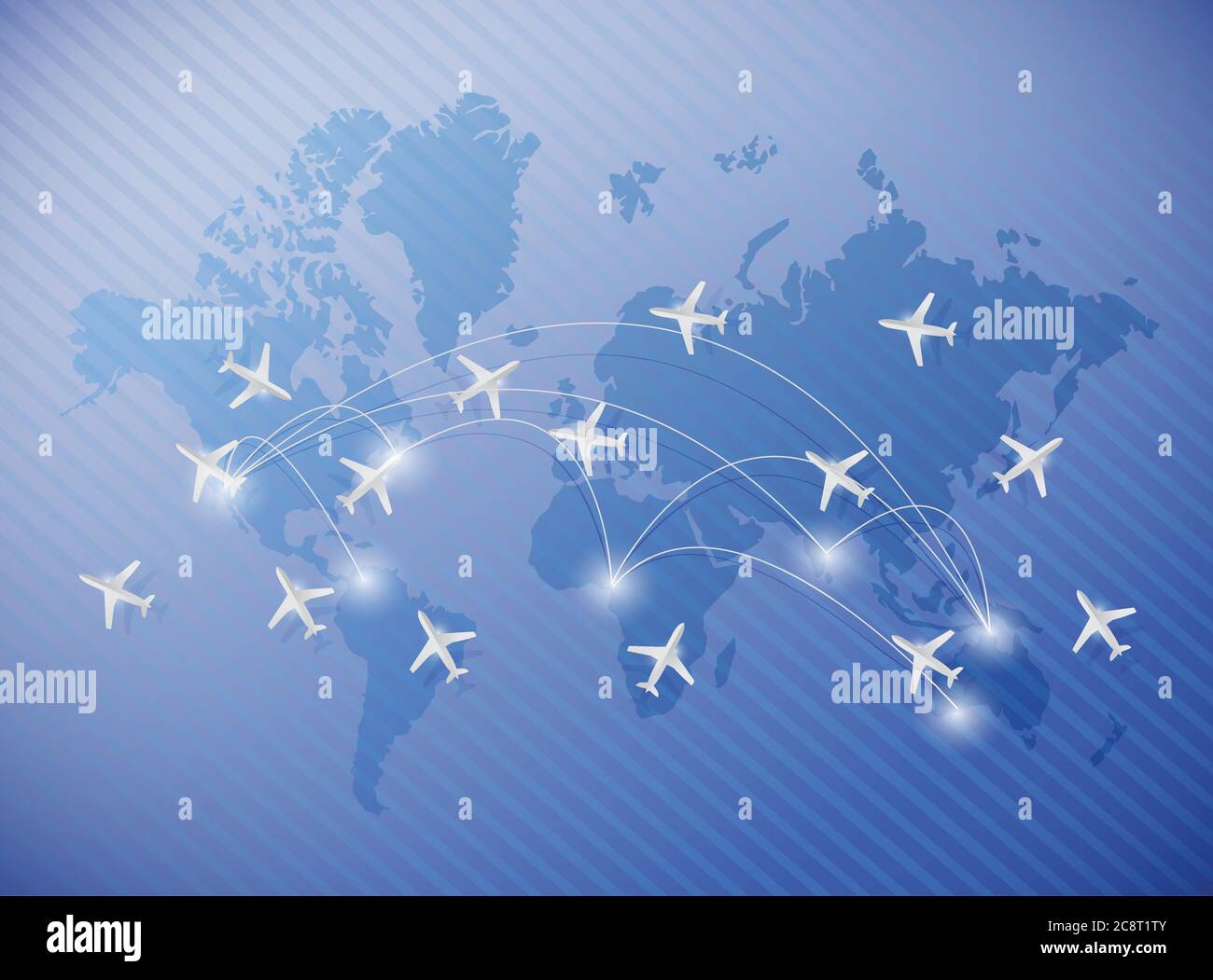 Flying planes over a world map illustration design over a blue ...