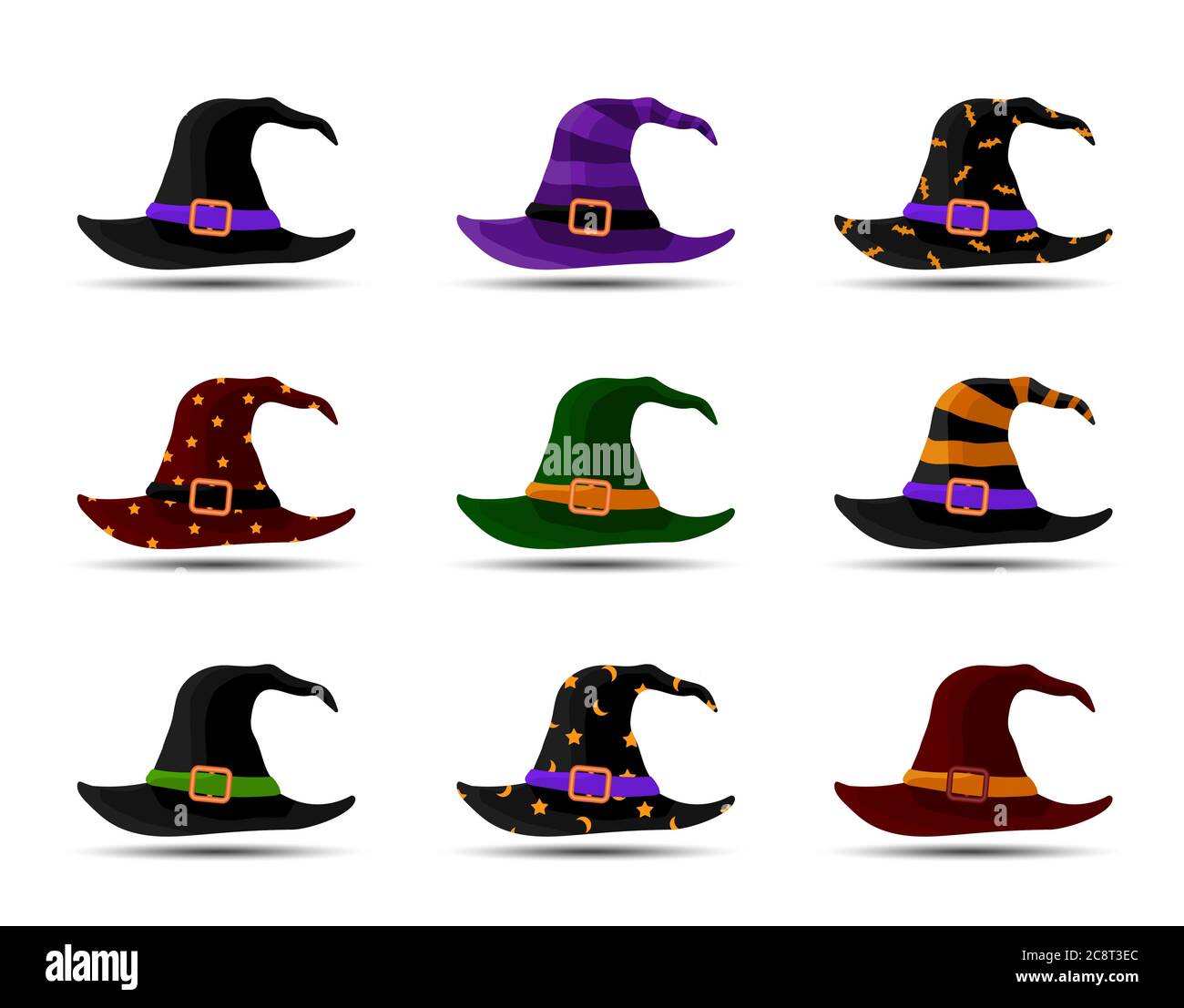 Colorful Witch and Wizards Hats with Belt. Halloween costume. Set of ...