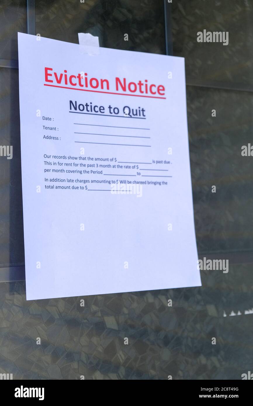 Eviction Notice Served To Tenant Hanging On Door Stock Photo Alamy