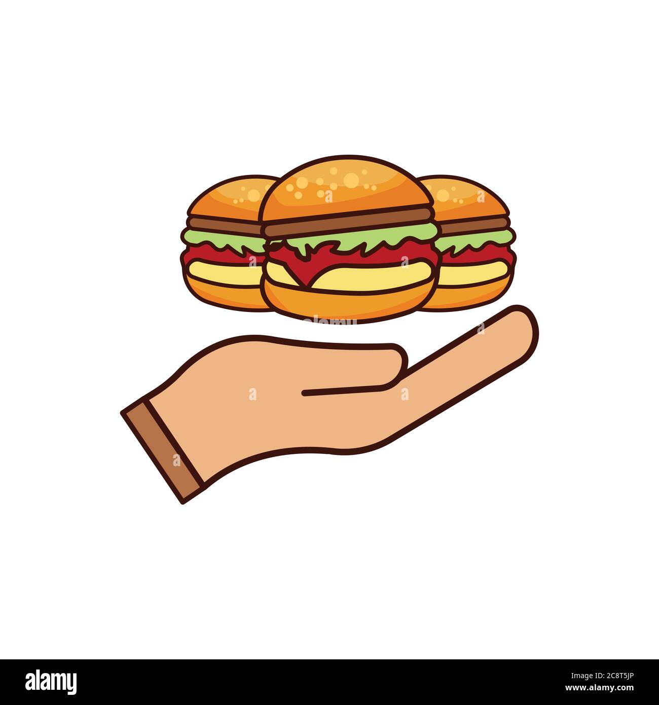Delicious burger flat icon and hand icon. Design template vector Stock ...