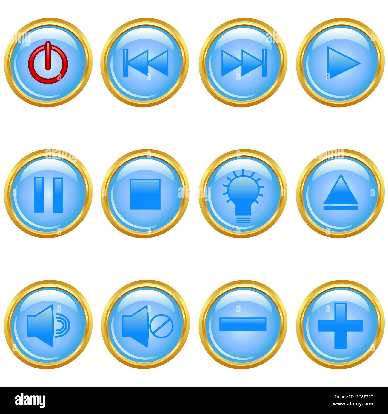 vector illustration of a set of a gold media buttons Stock Vector Image ...