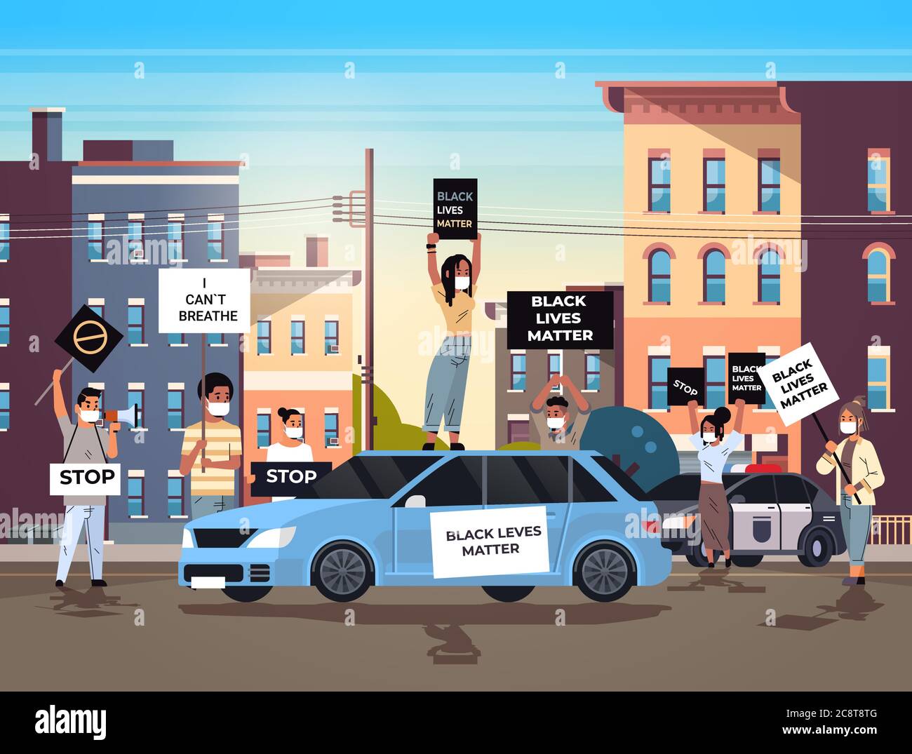 protesters crowd with black lives matter banners campaign against ...