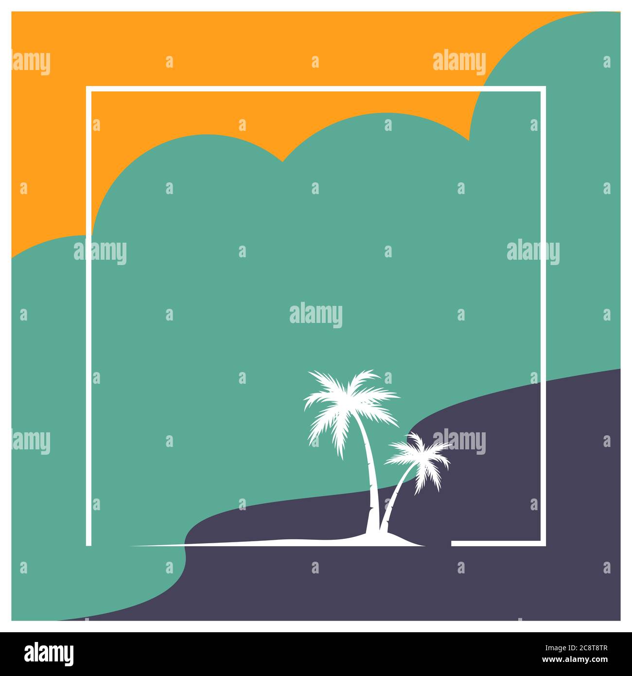 sea palm cloud on square shape tropical summer beach vector background ...