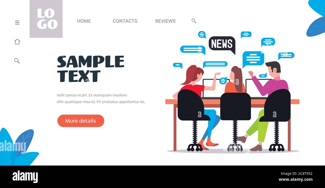 businesspeople using laptops discussing business news chat bubble ...