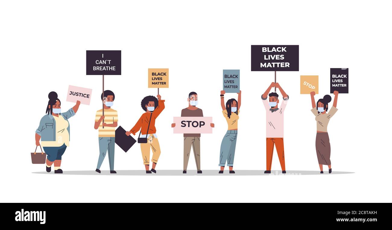 mix race protesters with black lives matter banners protesting against ...