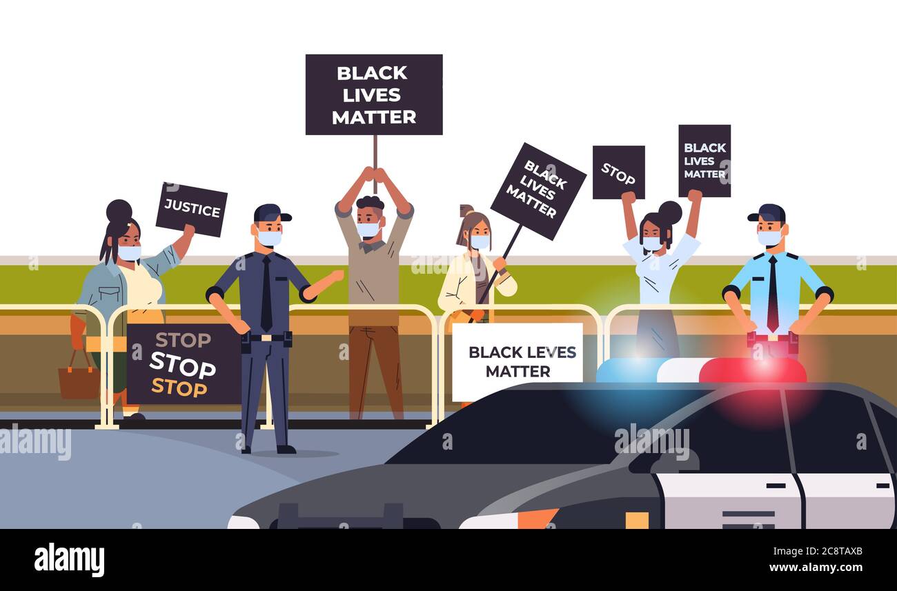 protesters crowd with black lives matter banners campaign against ...