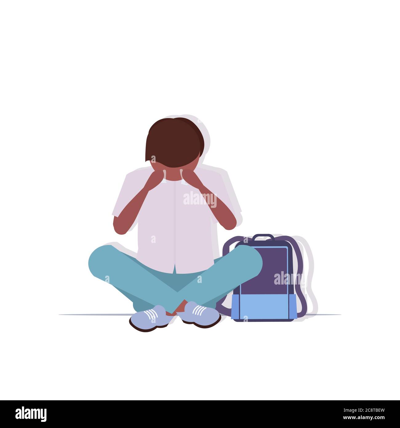 depressed schoolboy with backpack crying depression problems stress ...