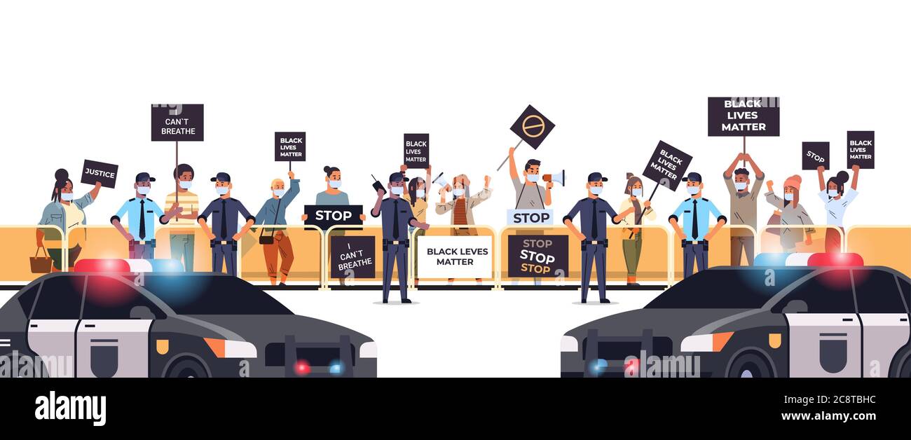 protesters crowd with black lives matter banners campaign against ...