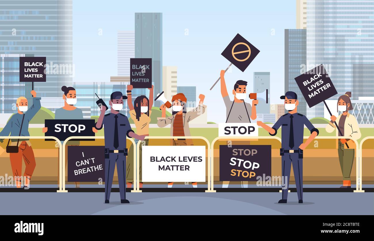 protesters crowd with black lives matter banners campaign against ...