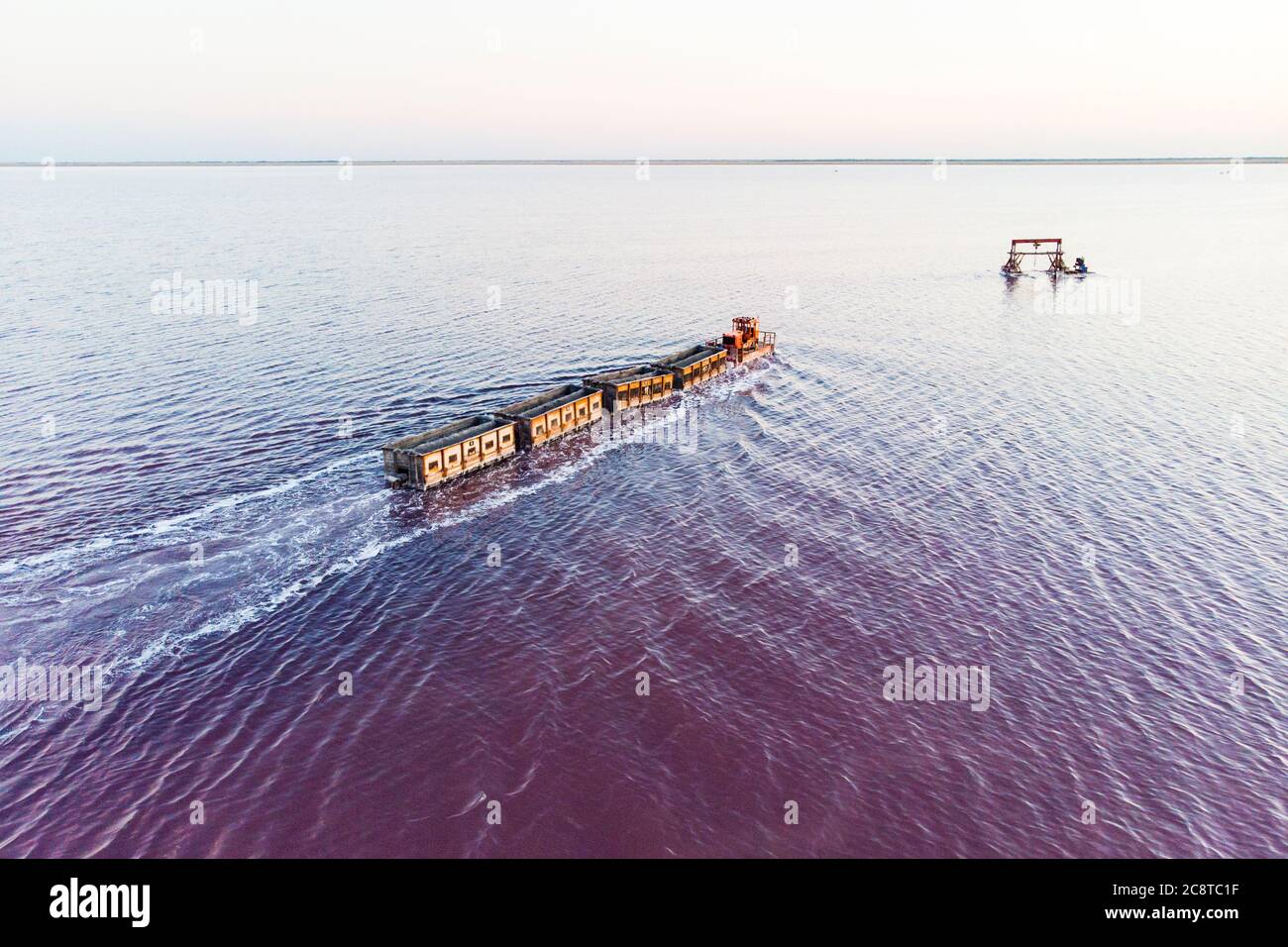 train travels from water. Mined salt in Lake Burlin. Altai. Russia ...