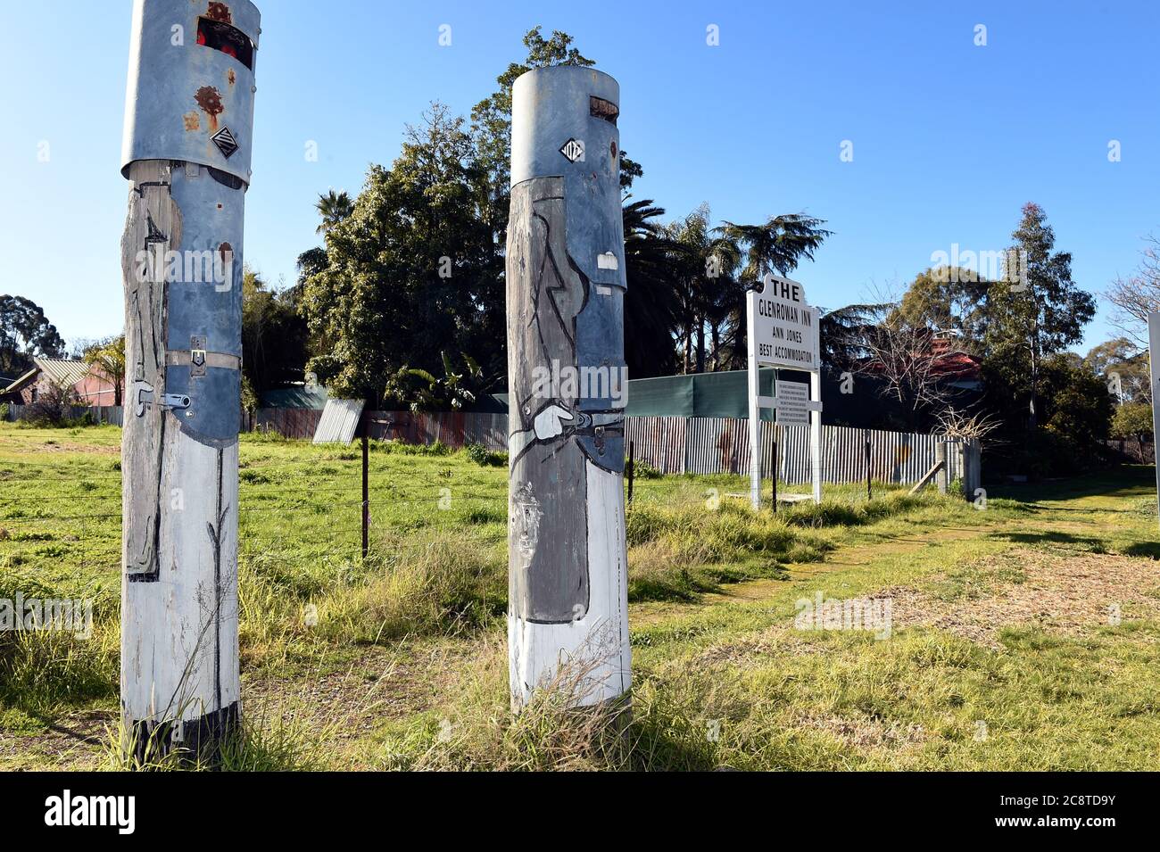 Glenrowan, Victoria. Painted wooden statues represent the position a ...