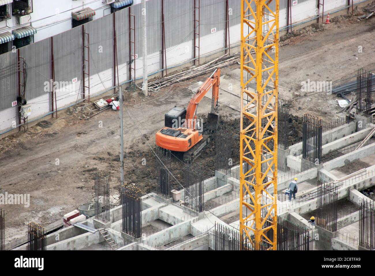 Top View the Backhoe is Working on The Construction site Stock Photo ...