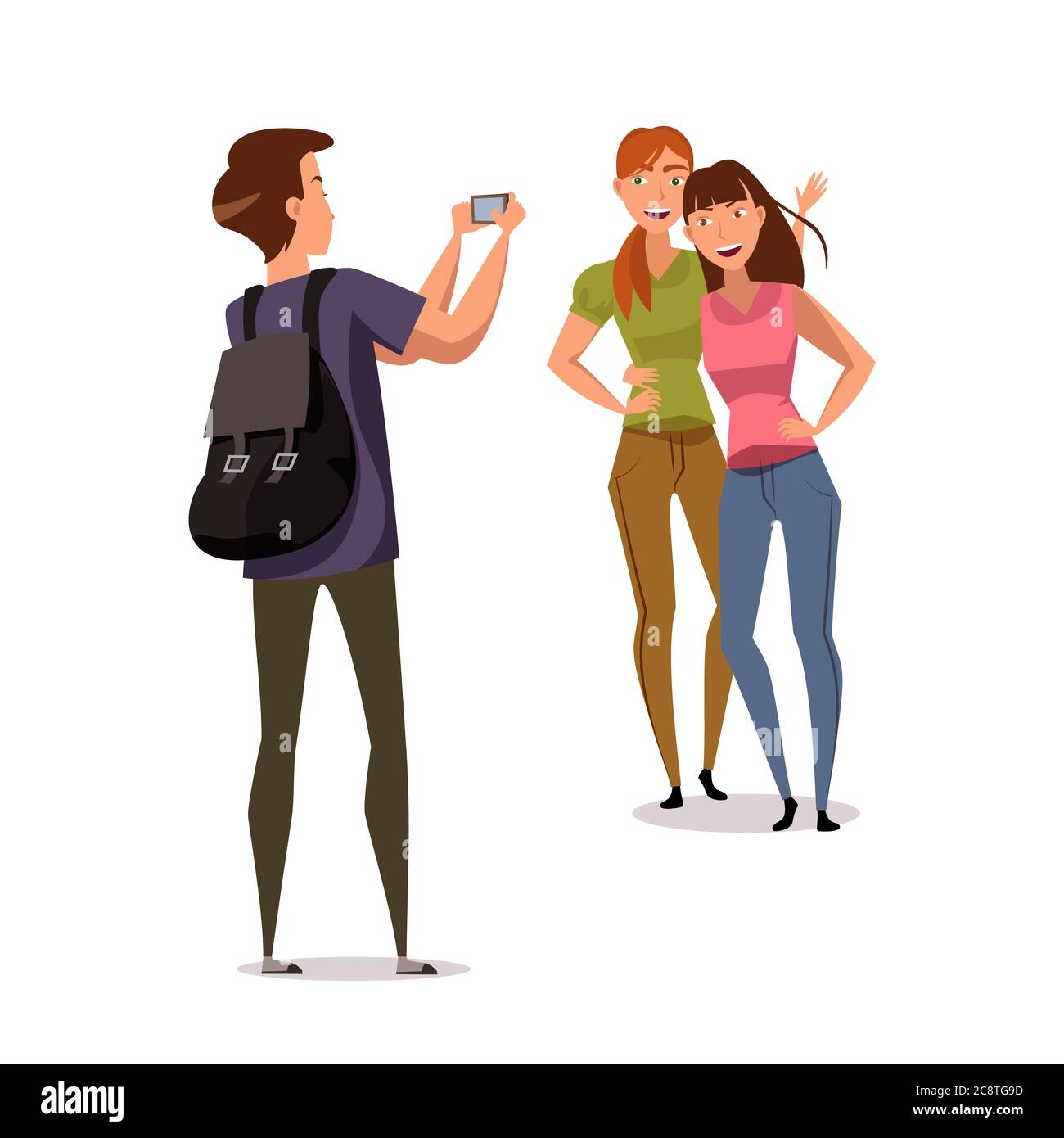 Friends taking photo flat vector characters Stock Vector Image & Art ...