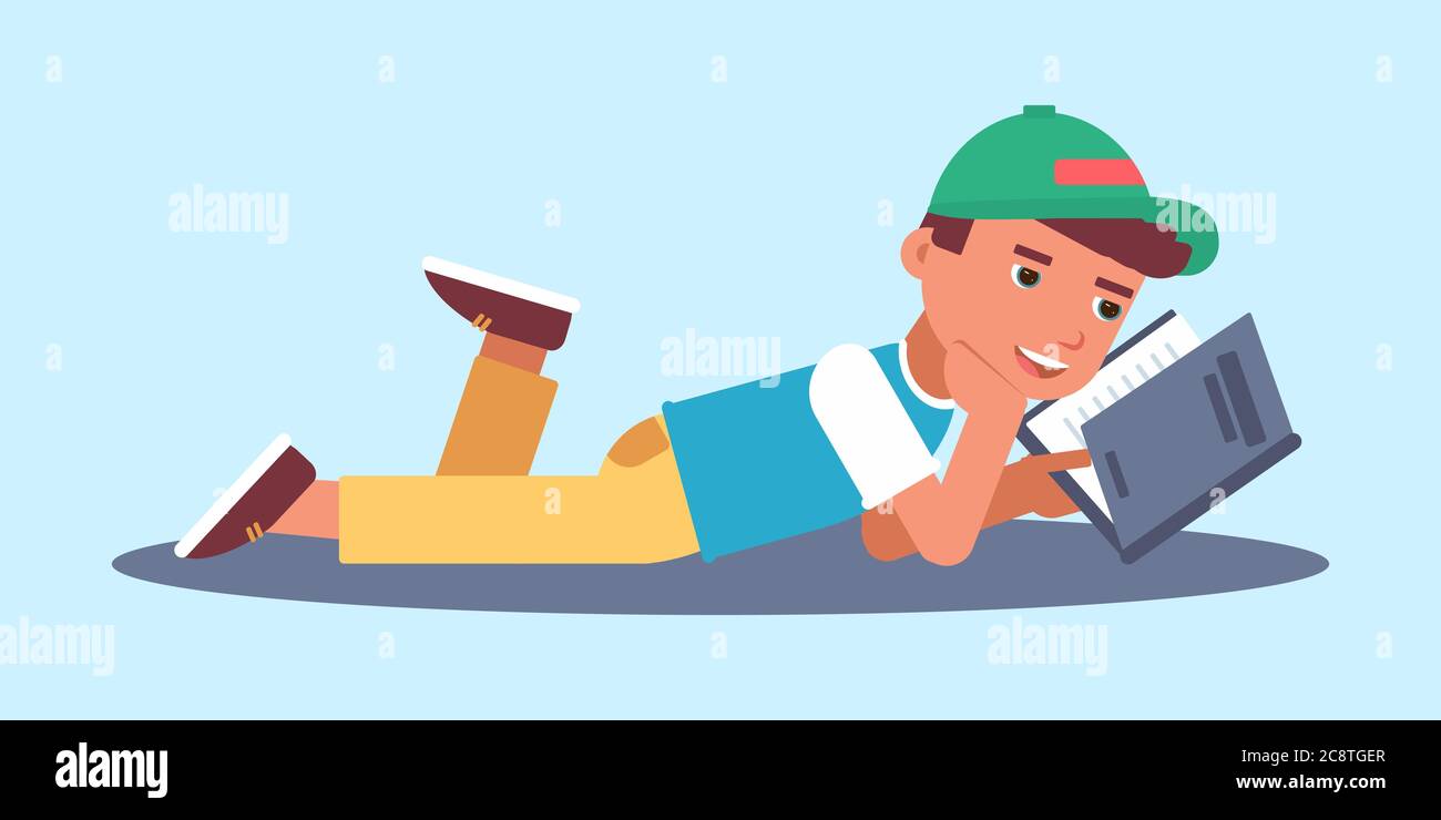 Child reading book flat vector illustration Stock Vector Image & Art ...