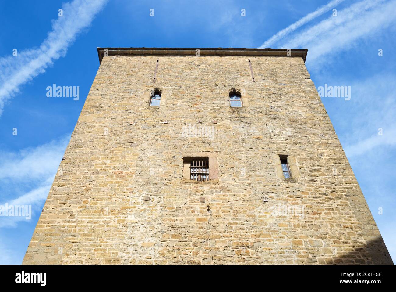 Medieval tower, known as the prison tower or clock tower, in the city ...