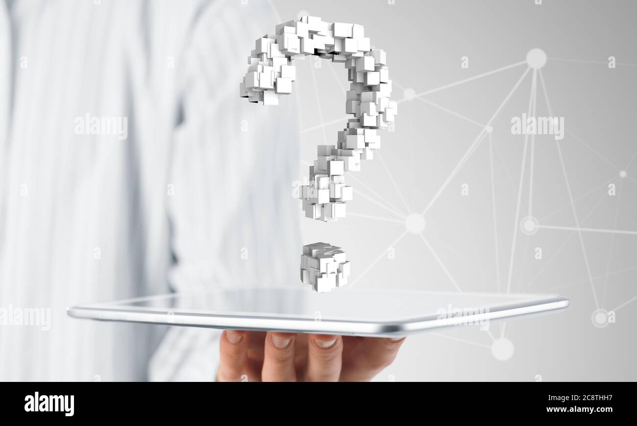 Question mark on tablet screen Stock Photo - Alamy