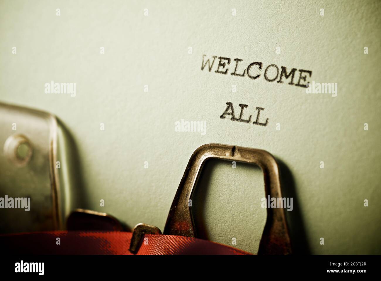 The text, Welcome all, written with a typewriter Stock Photo - Alamy