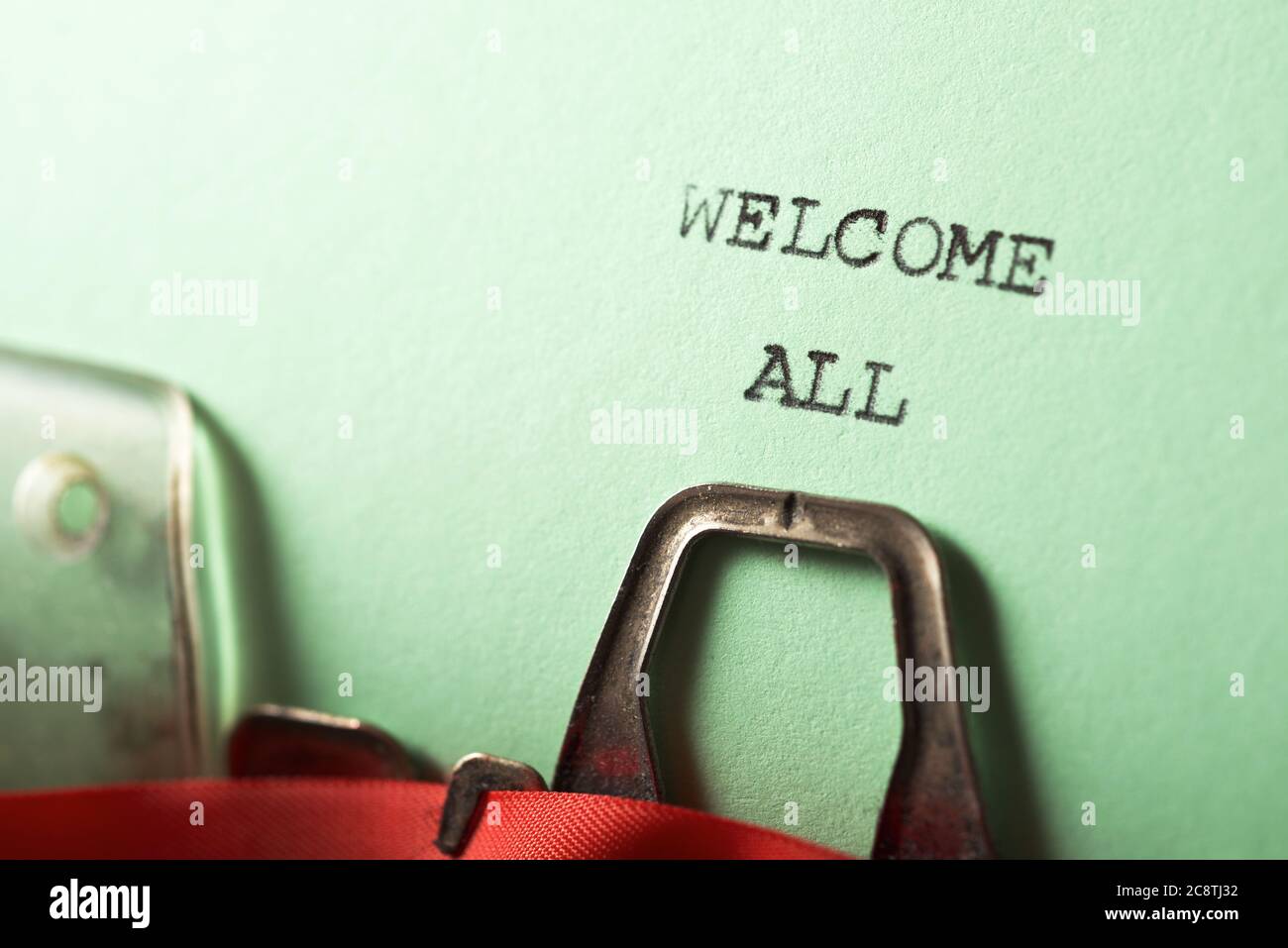 The text, Welcome all, written with a typewriter Stock Photo - Alamy