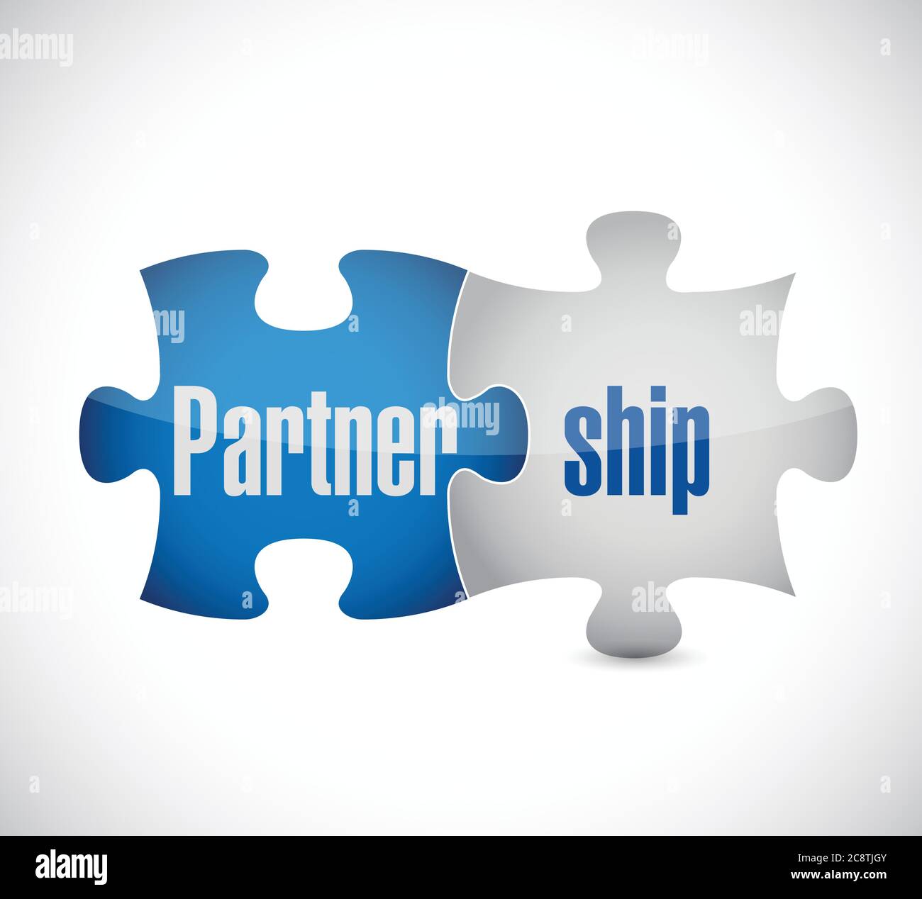 Partnership puzzle pieces concept sign illustration design over a white ...