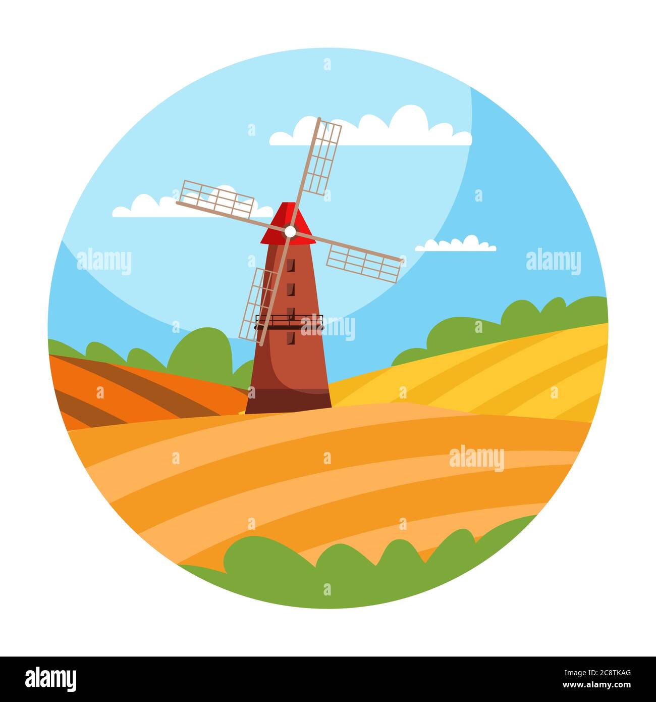 Rural landscape windmill meadow Stock Vector Images - Alamy