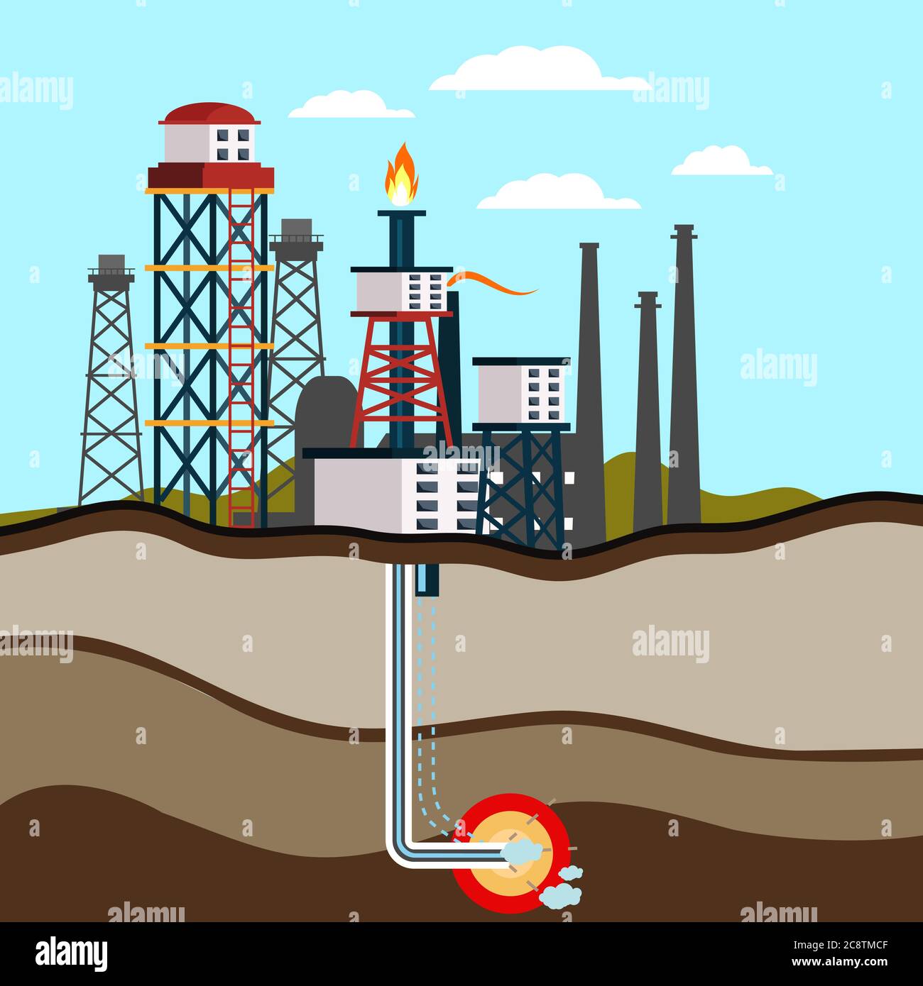 Gasoline mining station flat vector illustration Stock Vector Image ...