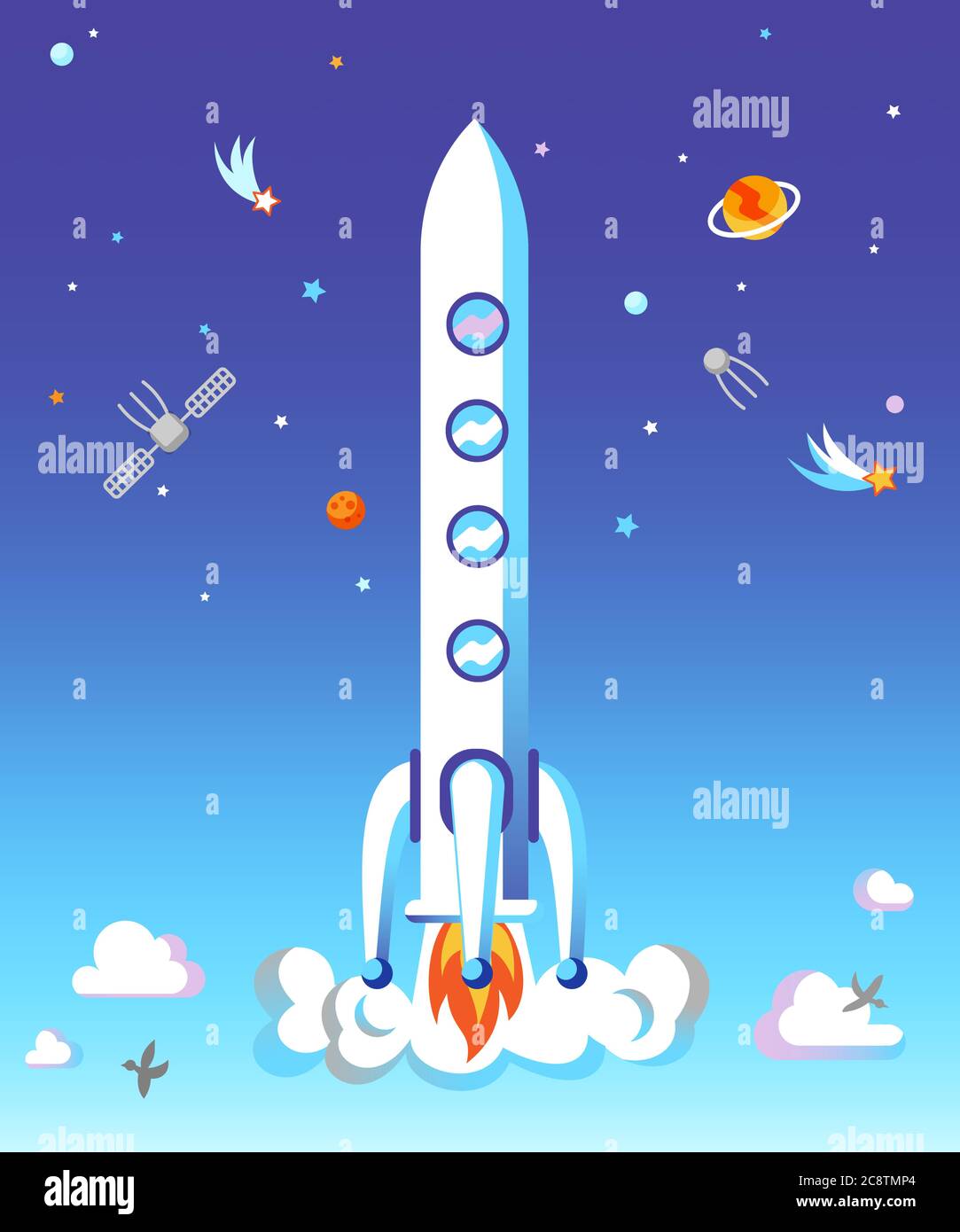 Rocket take off flat vector illustration Stock Vector Image & Art - Alamy
