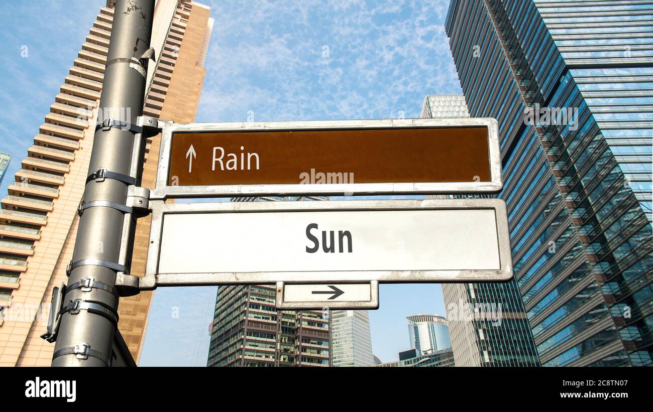 Street Sign the Direction Way to Sun versus Rain Stock Photo - Alamy