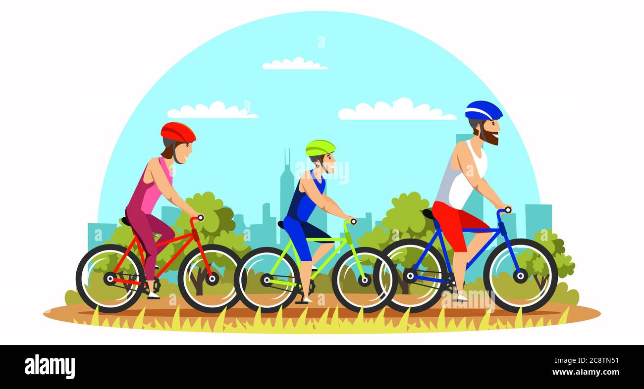 Family cycling together flat vector illustration isolated on white ...