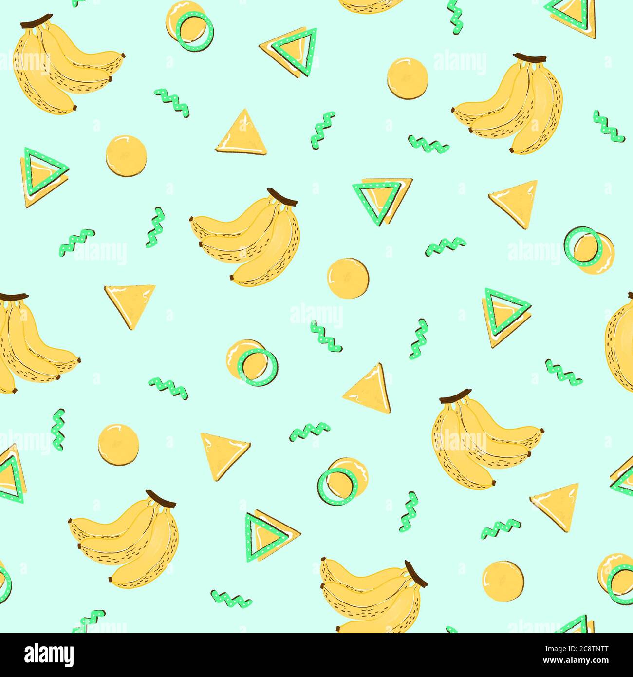 hand-drawn banana and doodle geometric illustration seamless repeat ...