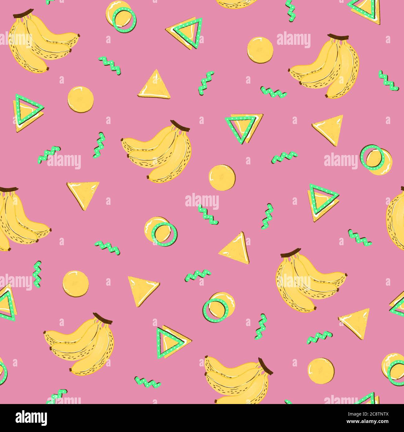 hand-drawn banana and doodle geometric illustration seamless repeat ...