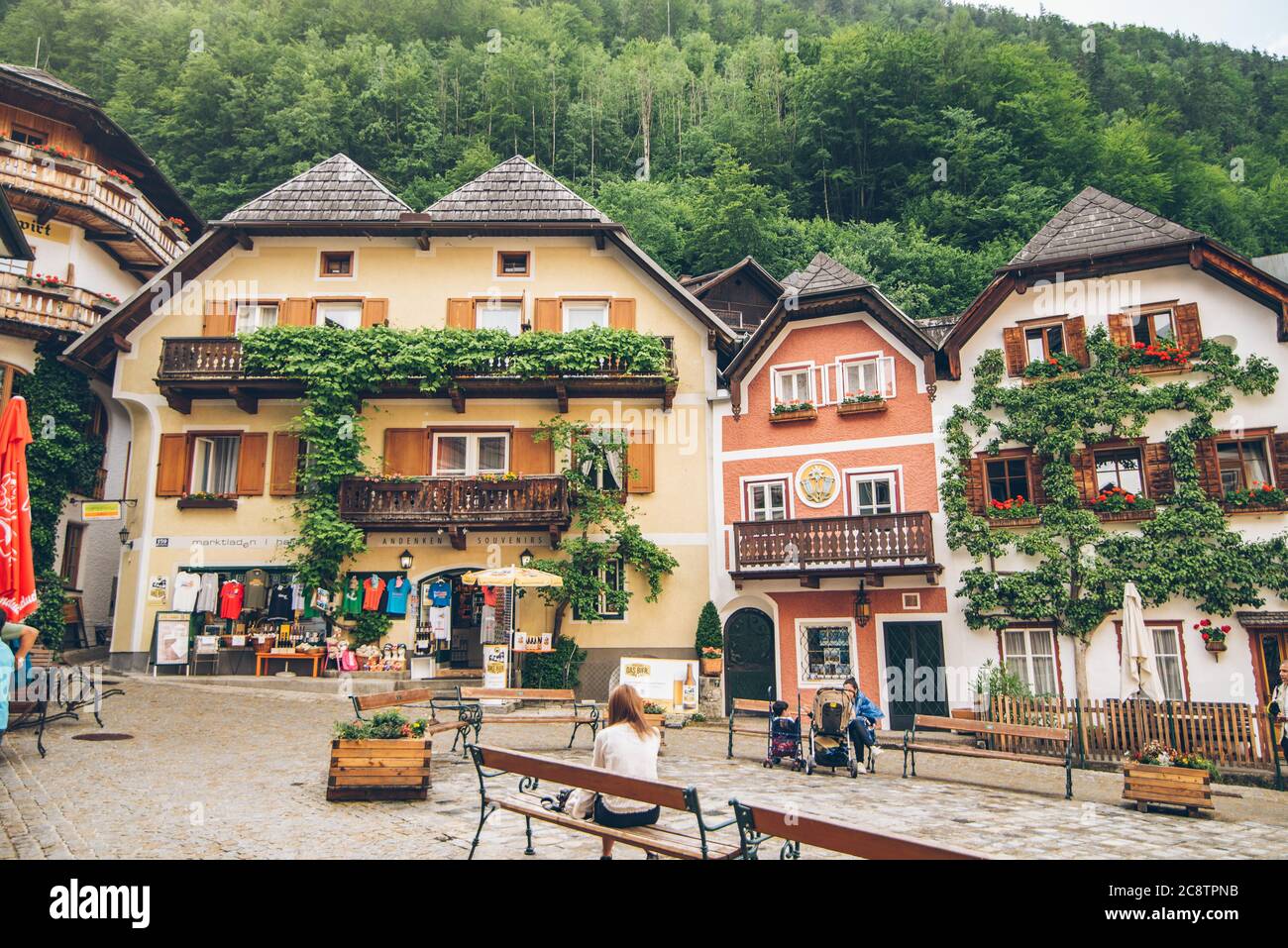 Hallstatt, Austria - June 15, 2019: central tourist city square Stock ...