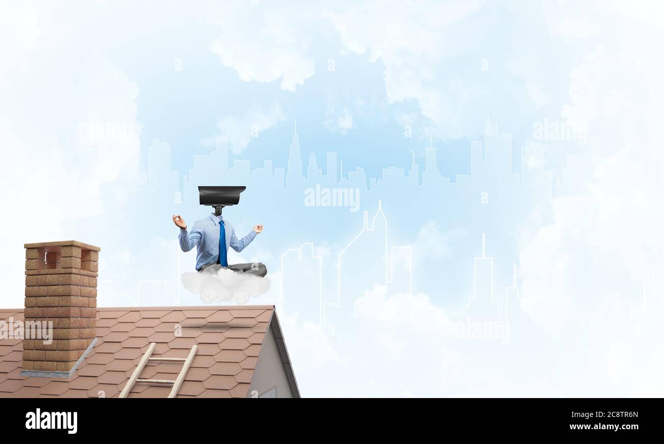 Concept of security and privacy protection with camera headed man ...