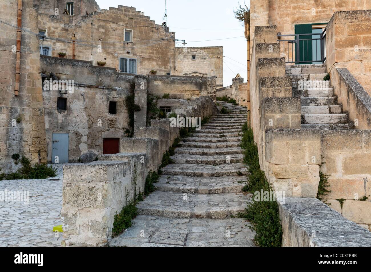 Matera, Italy - September 15, 2019: Typical cobbled stairs in a side ...