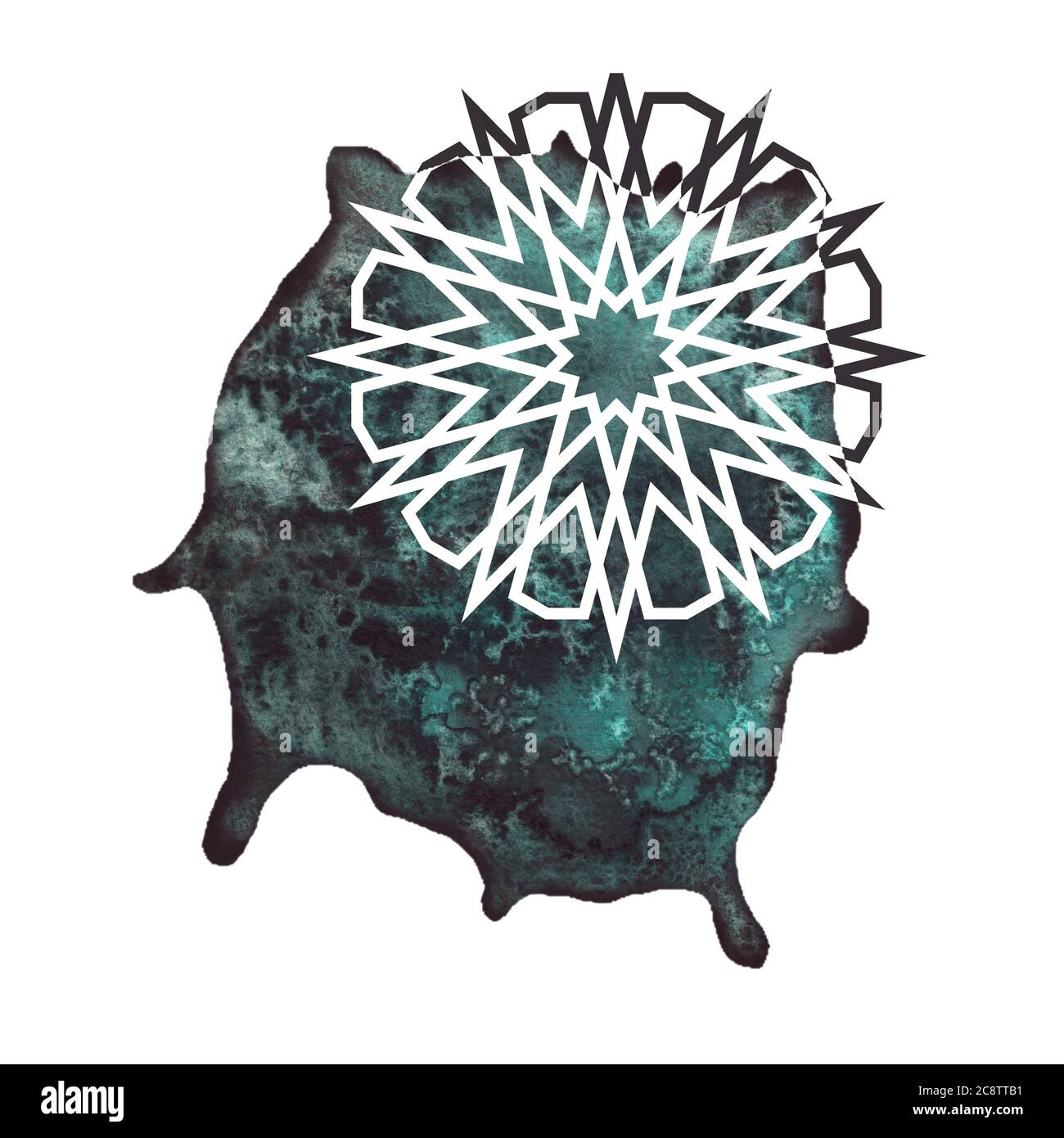 Arabesque art round geometric element with watercolor splash. Islamic ...