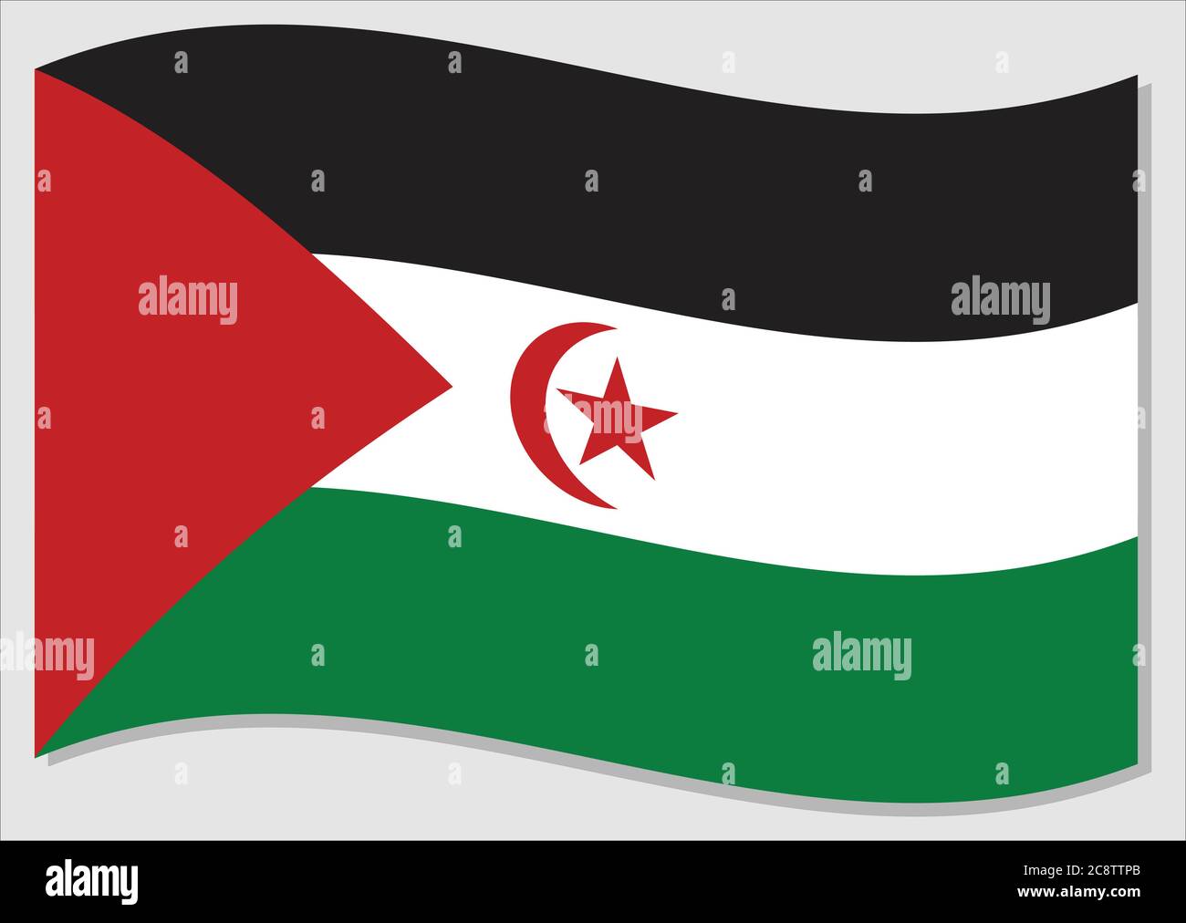 Waving flag of Western Sahara vector graphic. Waving Saharan flag ...