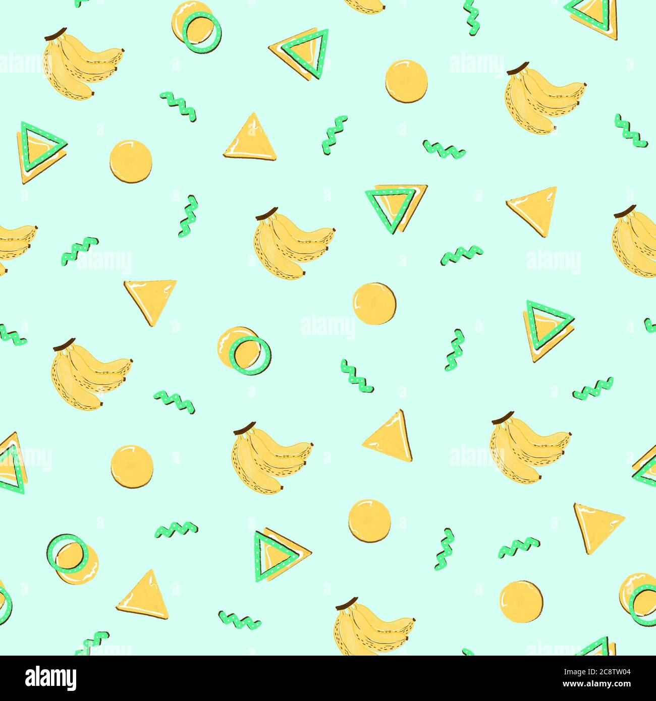 hand-drawn banana and doodle geometric illustration seamless repeat ...