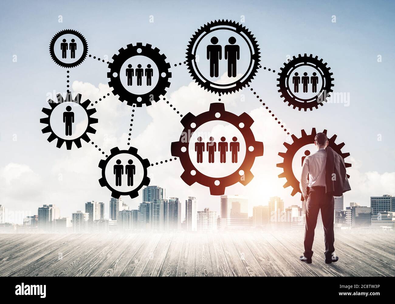 Social connection concept drawn on screen as symbol for teamwork and ...