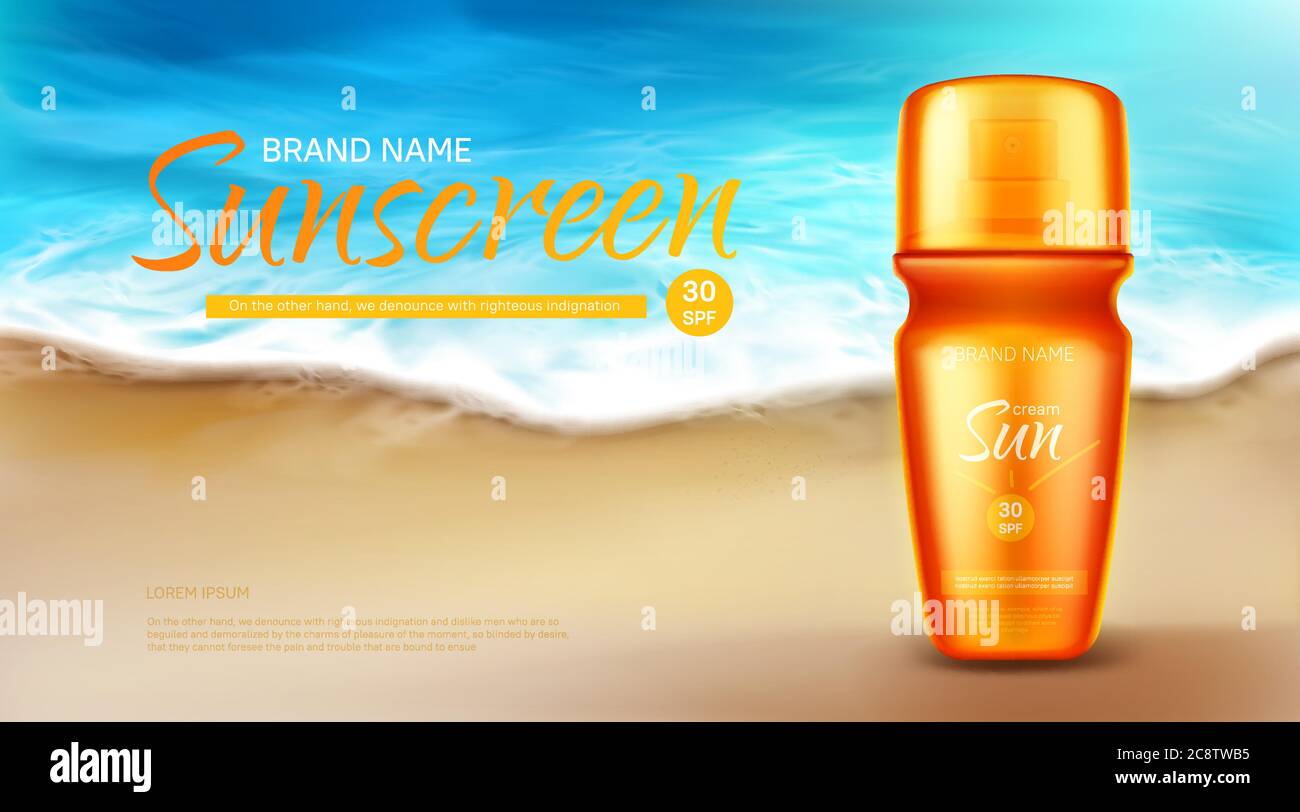 Sunscreen protection cosmetic ad banner, summer uv block cream tube ...
