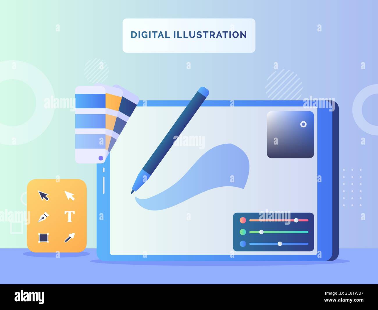Digital illustration concept screen view apps illustrator tool with ...
