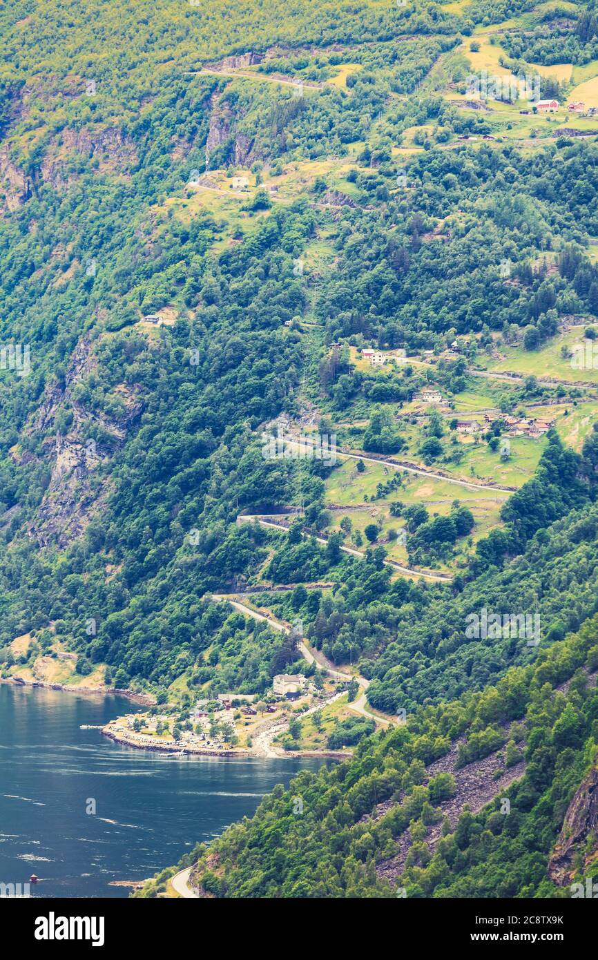 Tourism vacation and travel. Fantastic view on Geirangerfjord and green ...