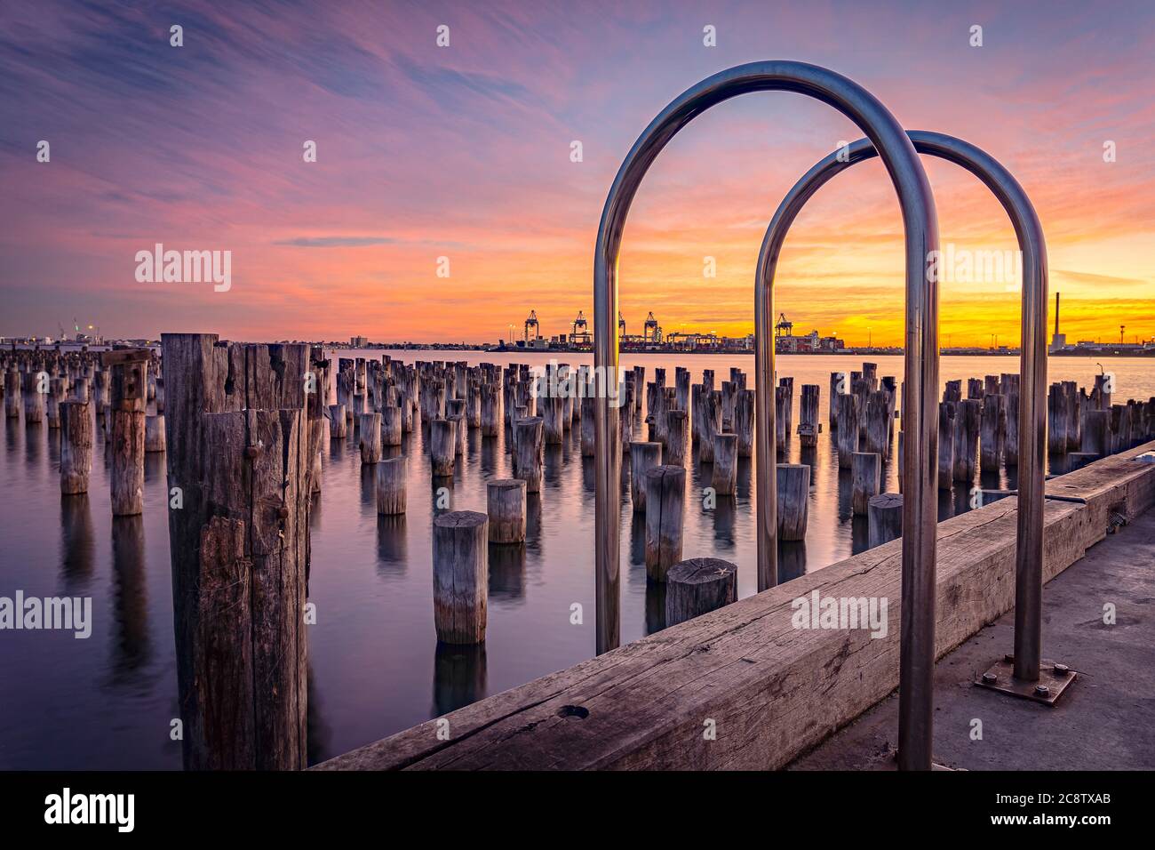 Historic Princes pier at sunset, Port Melbourne, Australia Stock Photo ...