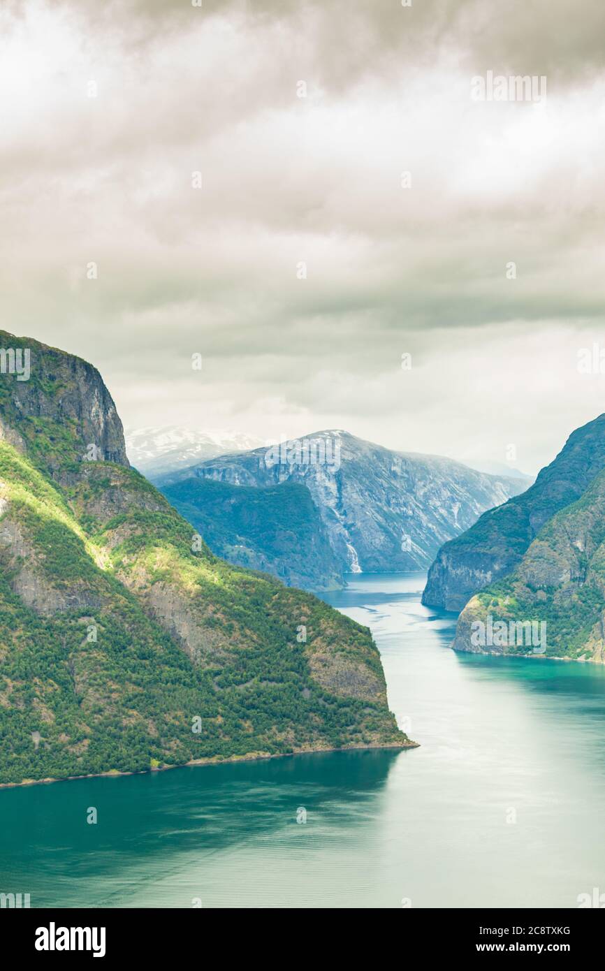 Tourism vacation and travel. Fantastic view of the Aurlandsfjord ...