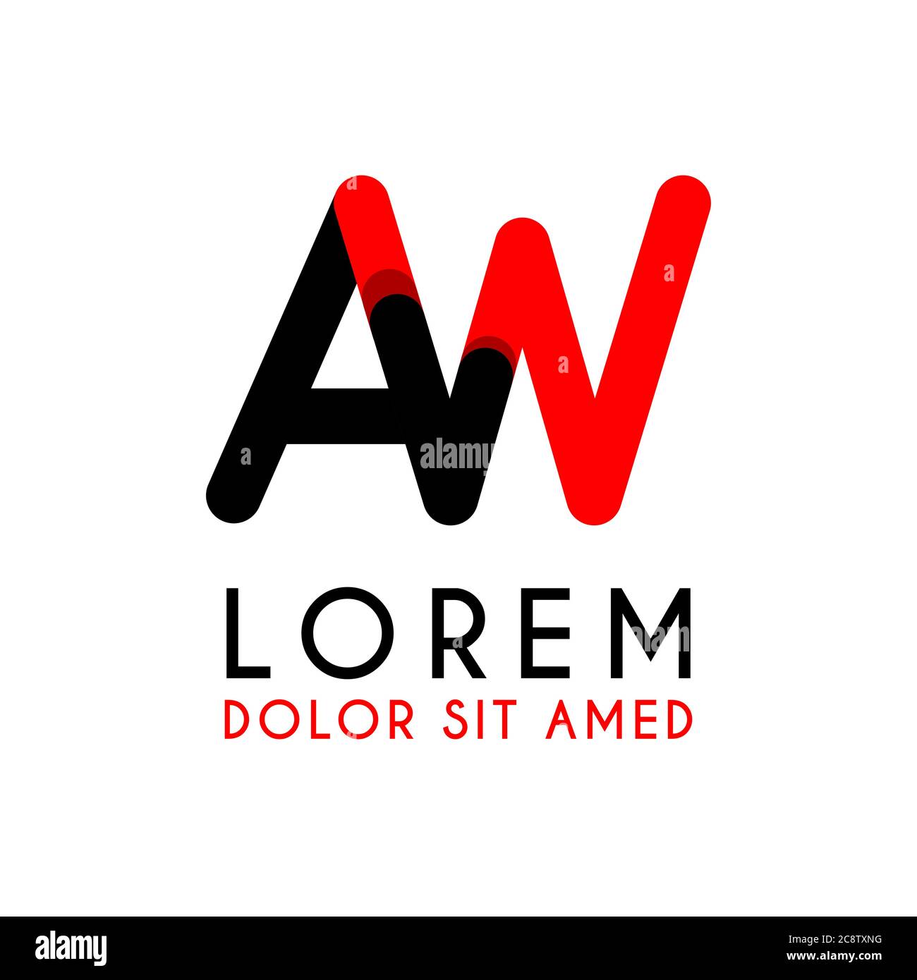 initial Letter WA with red Black and has rounded corners Stock Vector ...