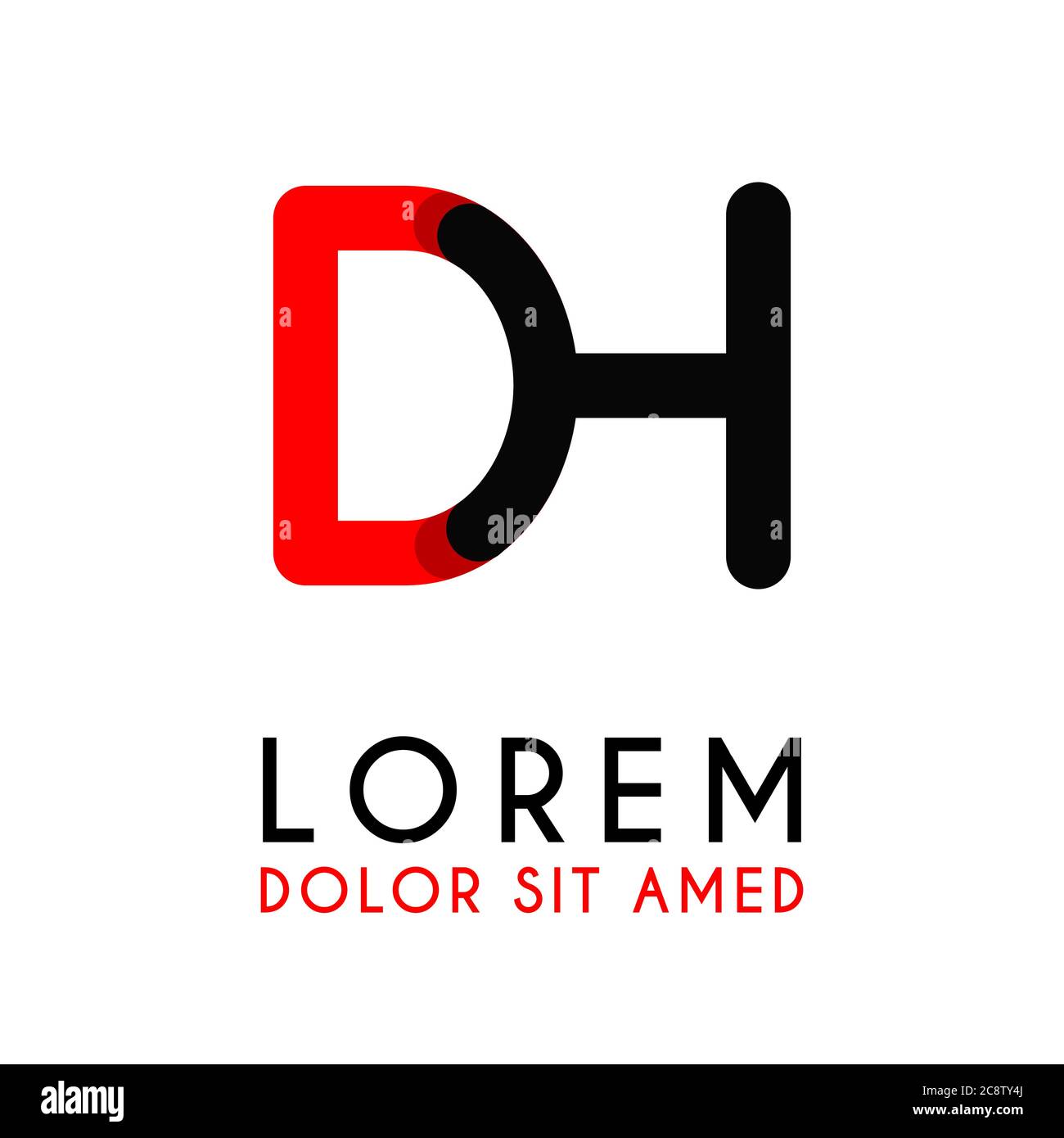 initial Letter DH with red Black and has rounded corners Stock Vector ...